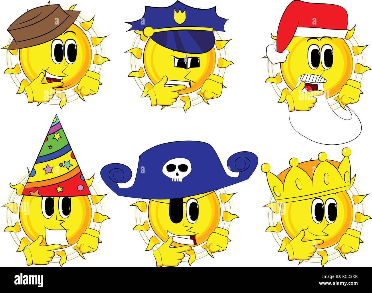 Cartoon sun thinking or pointing to his left side. Collection with ...