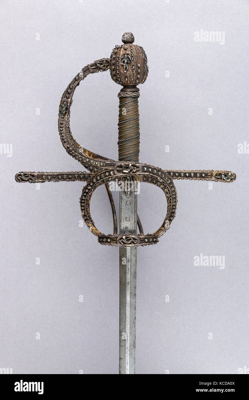 Rapier, ca. 1600–10, probably Italian, Steel, iron, silver, gold ...
