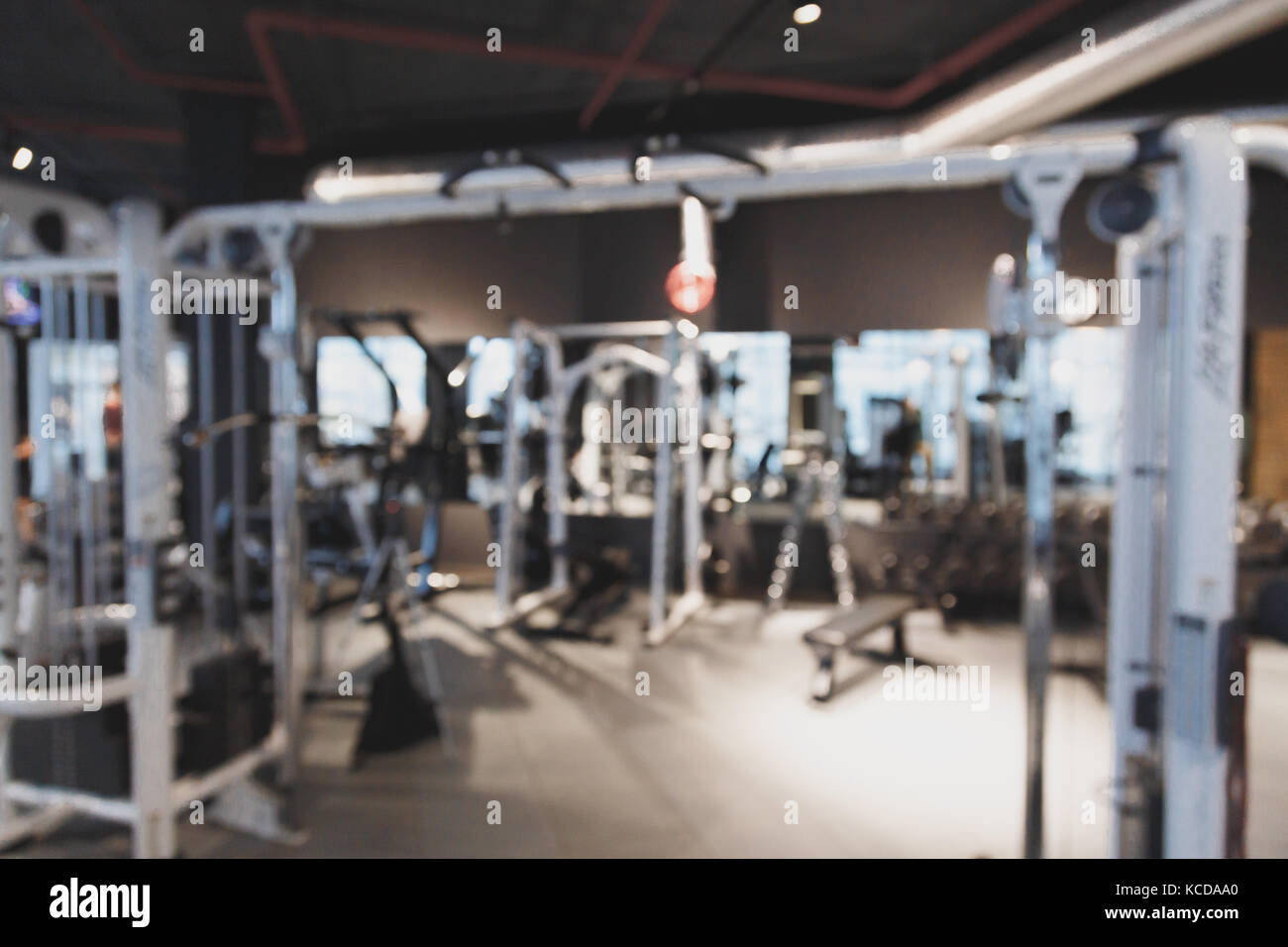 Blurry perspective view gym facility service room Stock Photo - Alamy