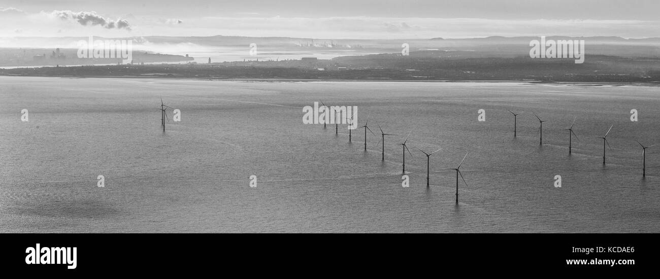 Aerial photo wind turbines Liverpool Bay Stock Photo - Alamy