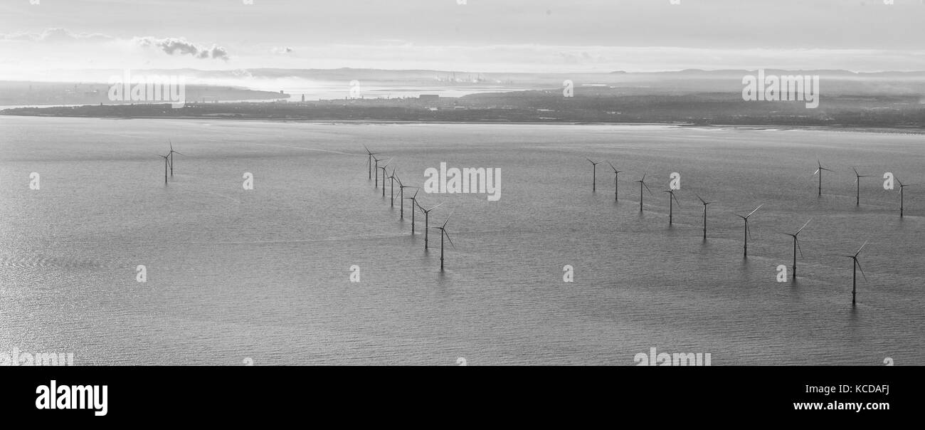 Aerial photo wind turbines Liverpool Bay Stock Photo - Alamy