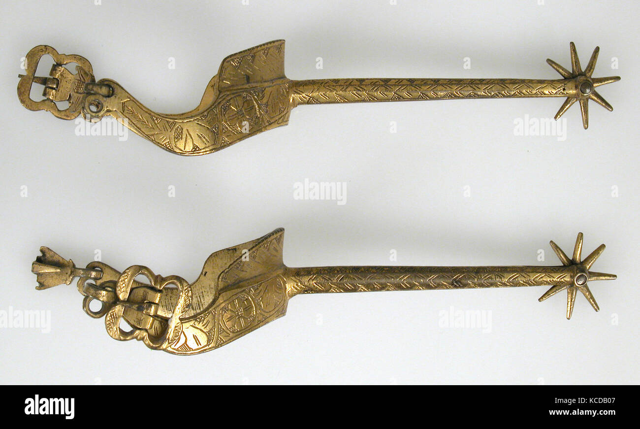 Pair of Rowel Spurs, 15th century, French, Copper, gold, H. 9 13/16 in ...