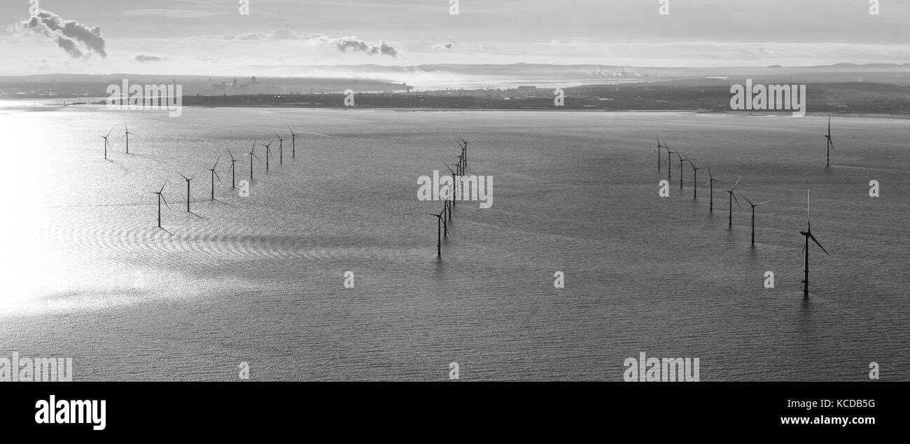 Aerial photo wind turbines Liverpool Bay Stock Photo - Alamy