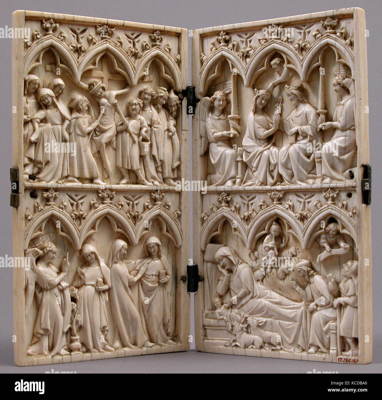 Diptych, 14th century, French, Ivory with metal mounts, Overall (open ...