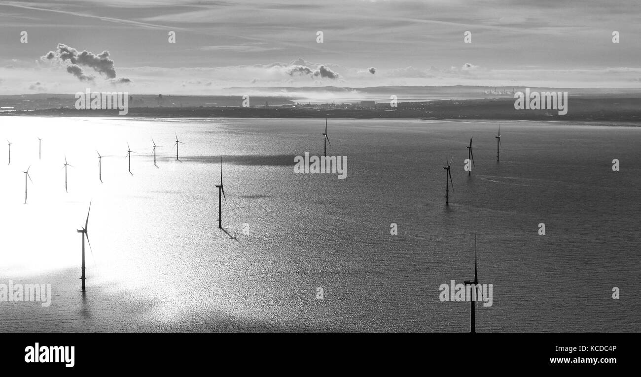 Aerial photo wind turbines Liverpool Bay Stock Photo - Alamy