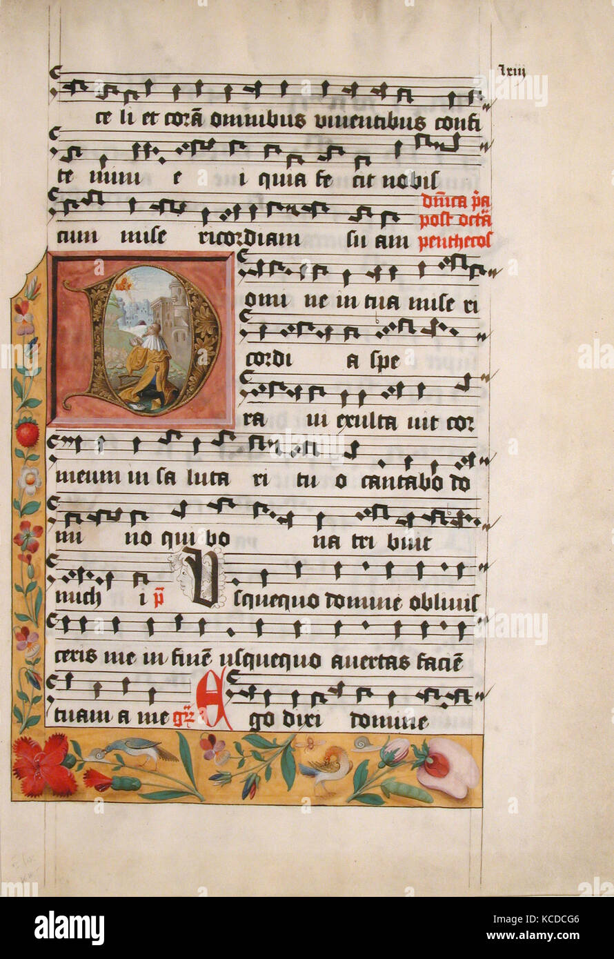 Initial D with King David, from a Cistercian Gradual, ca. 1524 Stock ...