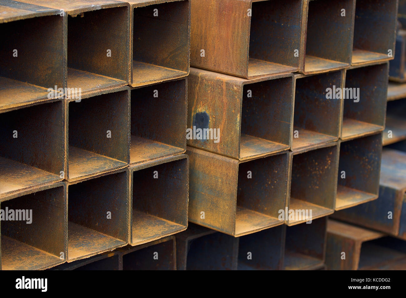 Metal profile pipe of rectangular cross section in packs at the ...