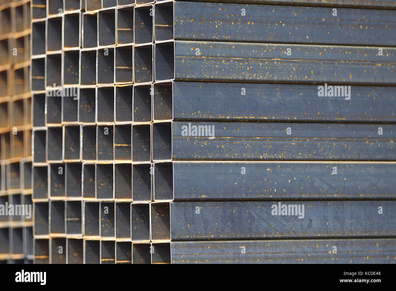 Metal profile pipe of rectangular cross section in packs at the ...