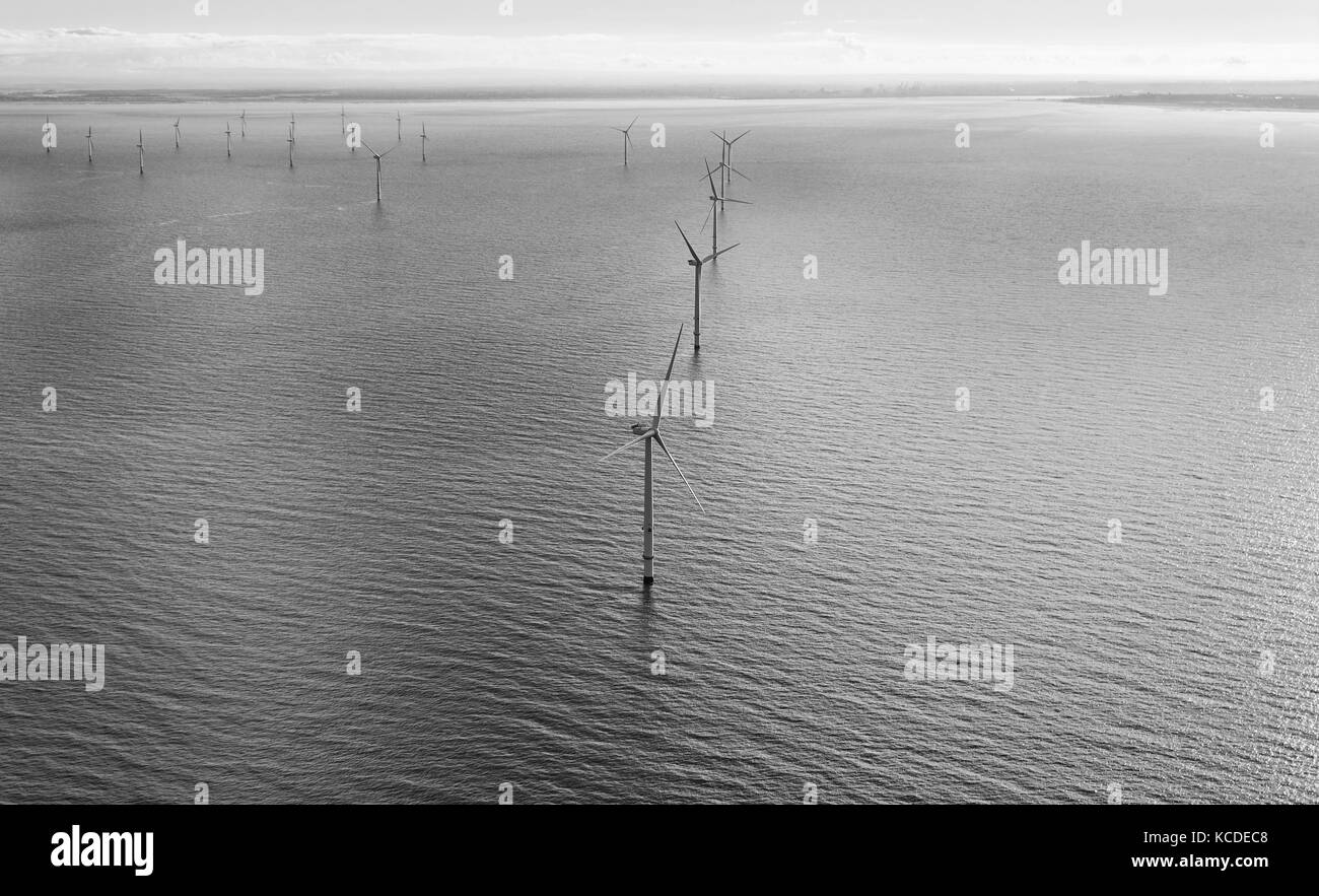 Aerial photo wind turbines Liverpool Bay Stock Photo - Alamy