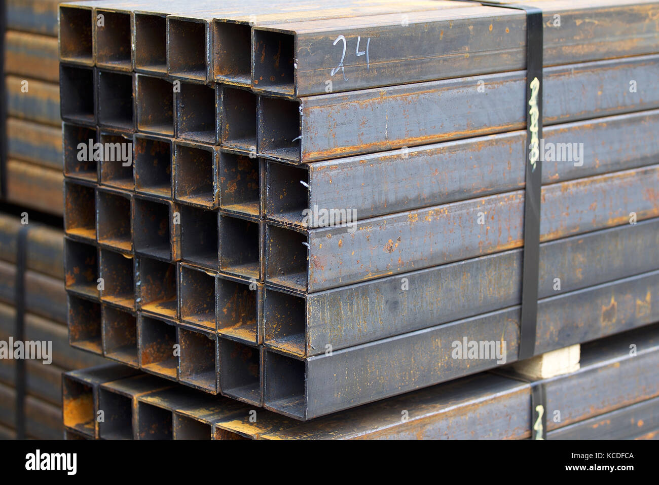 Metal profile pipe of rectangular cross section in packs at the ...