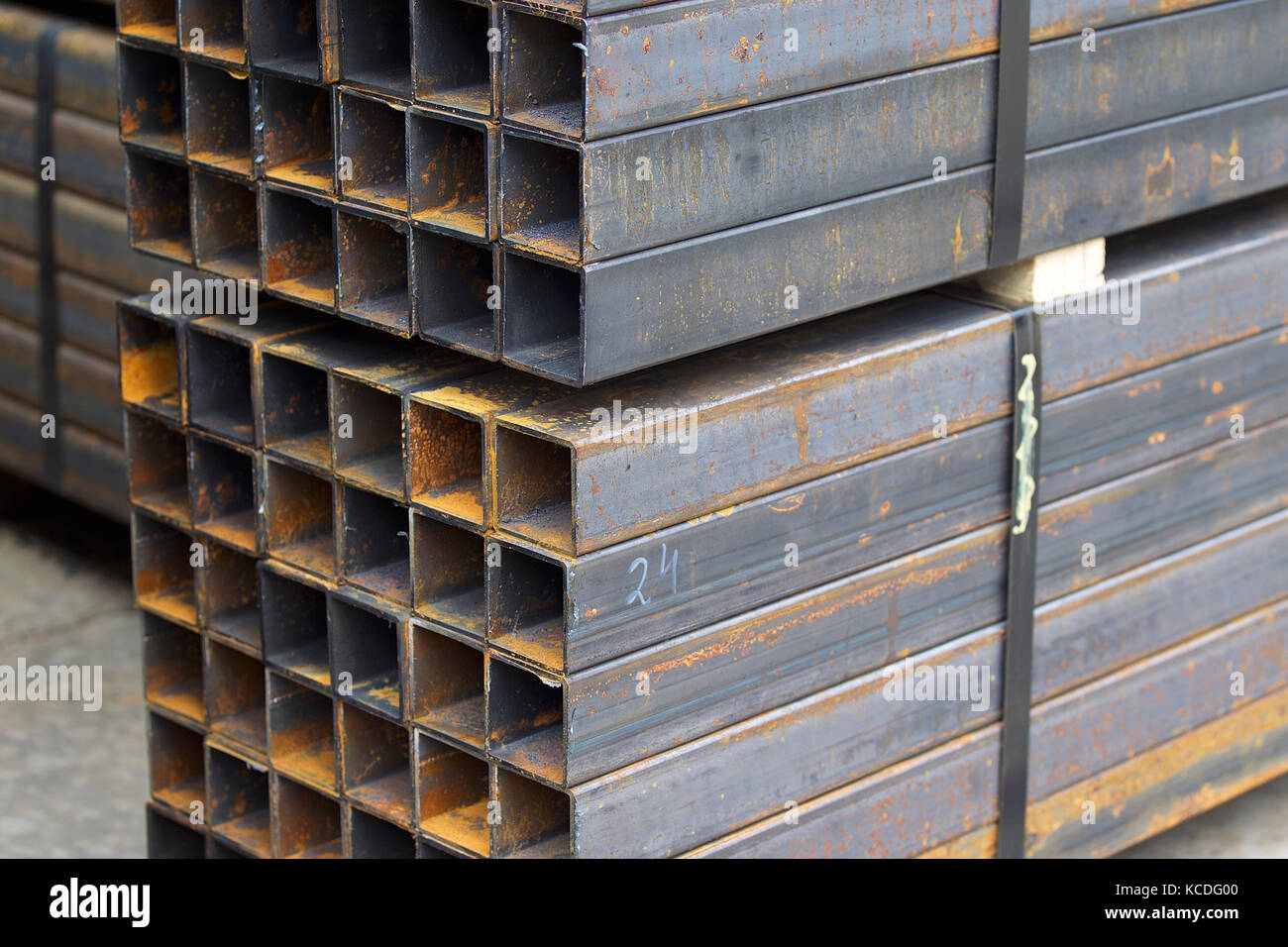 Metal profile pipe of rectangular cross section in packs at the ...