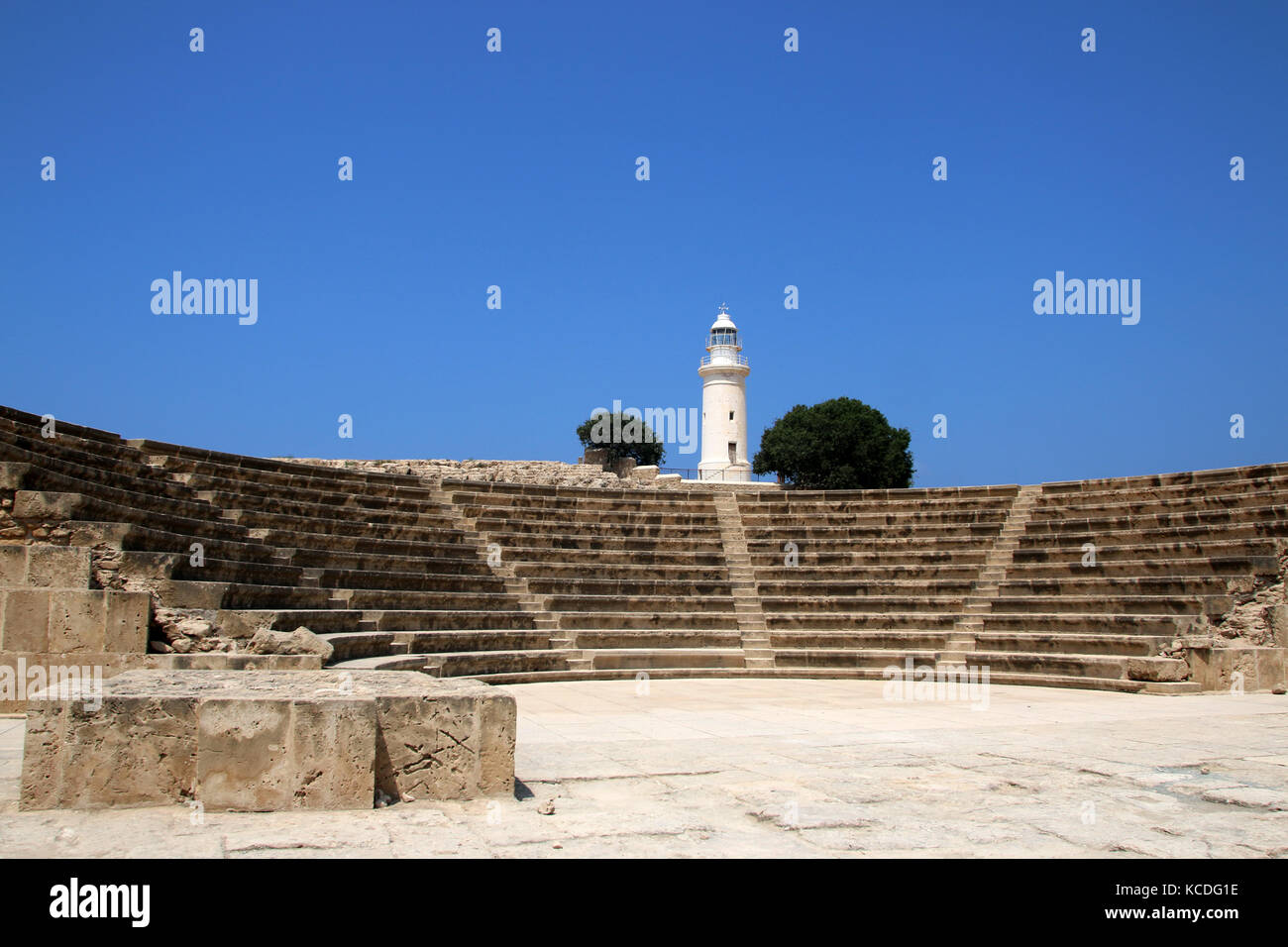 The lighthouse and the antique amphitheatre. Paphos.Cyprus Stock Photo ...