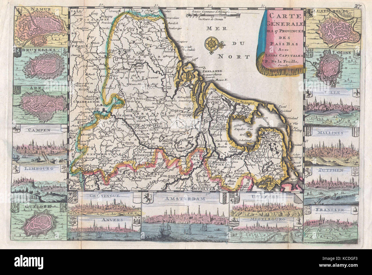 1710, De La Feuille Map of the Netherlands, Belgium and Luxembourg ...