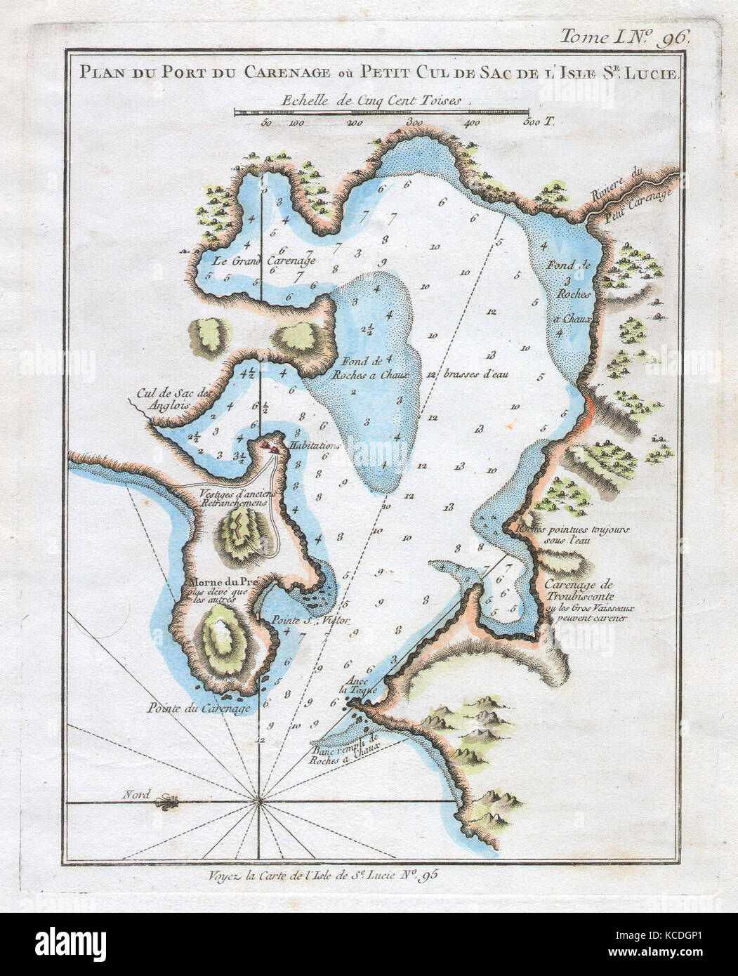 1764, Bellin Map of Port du Carenage, St. Lucia, West Indies Stock ...