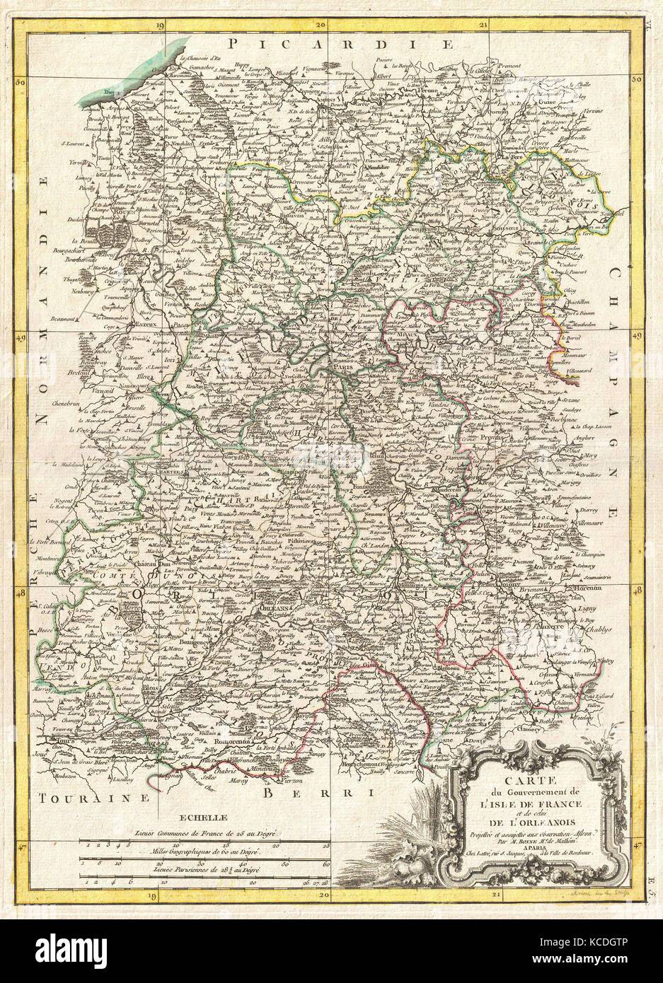 1771 bonne map of isle de france vicinity of paris hi-res stock ...