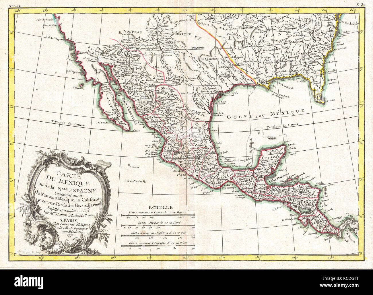 1771, Bonne Map of Mexico, Texas, Louisiana and Florida, Rigobert Bonne ...