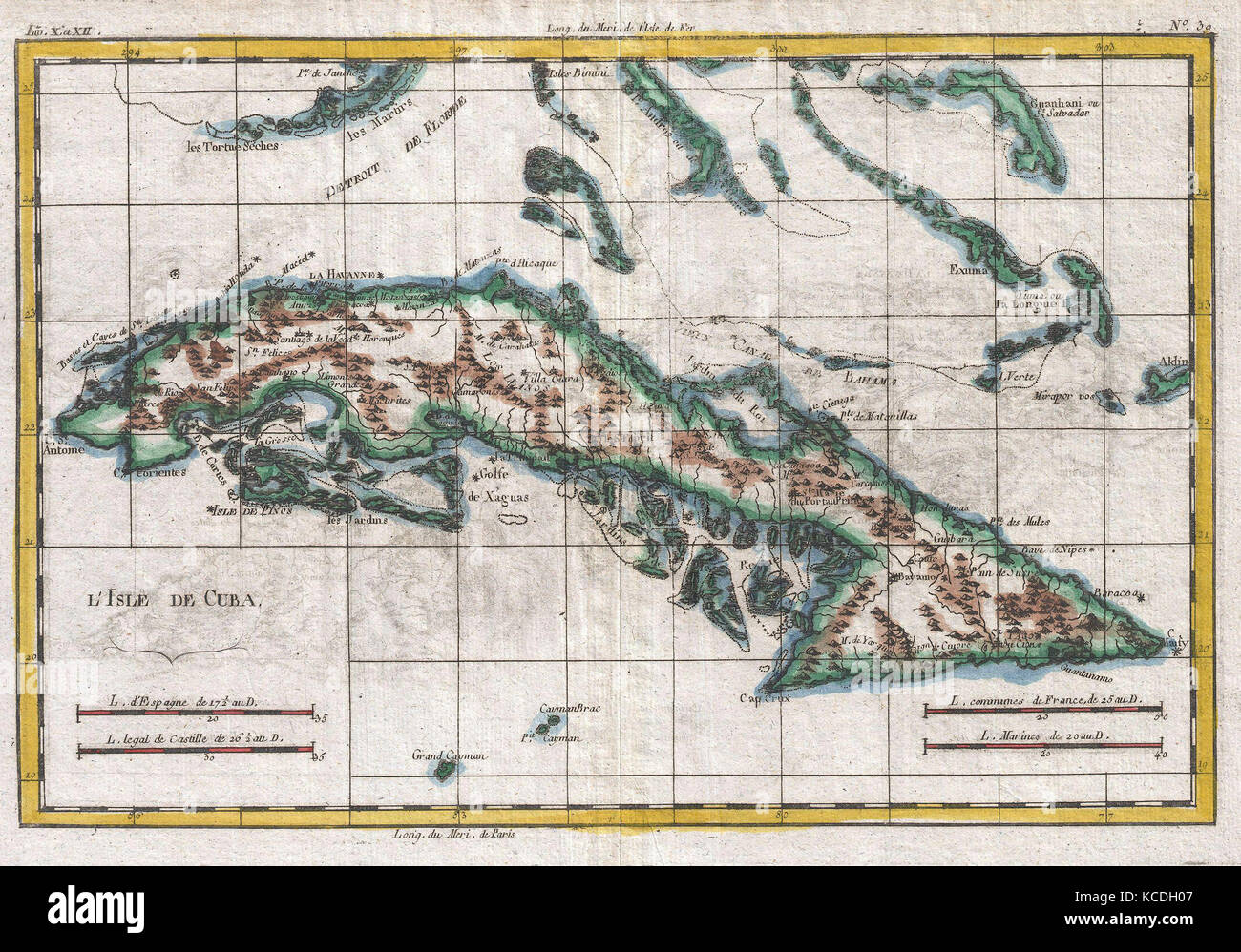 1780, Raynal and Bonne Map of Cuba, West Indies, Rigobert Bonne 1727 ...