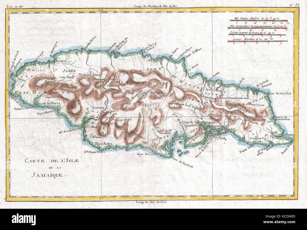 1780, Raynal and Bonne Map of Jamaica, West Indies, Rigobert Bonne 1727 ...