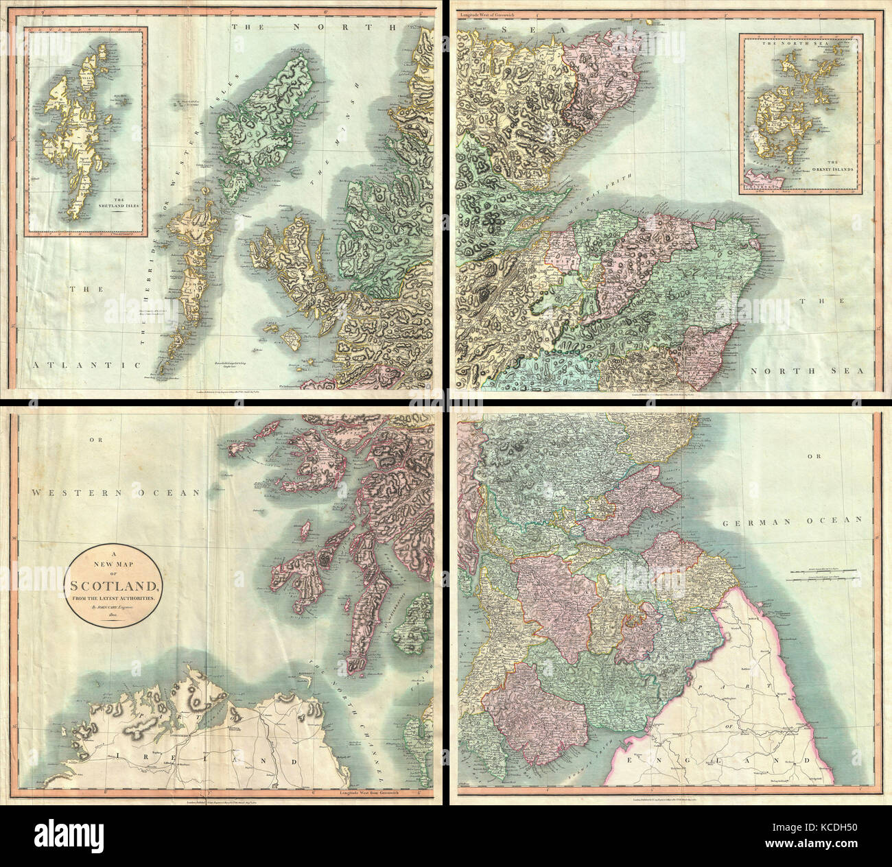 1801, Cary Map of Scotland, 4 Sheets, John Cary, 1754 – 1835, English ...