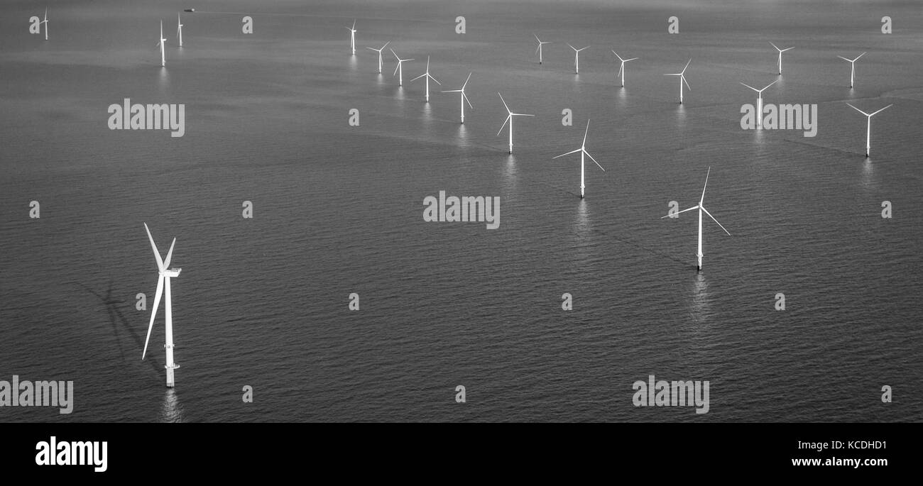 Aerial photo wind turbines Liverpool Bay Stock Photo - Alamy
