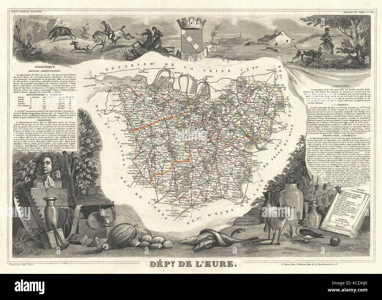 1852, Levasseur Map of the Department de L'Eure, France Stock Photo - Alamy