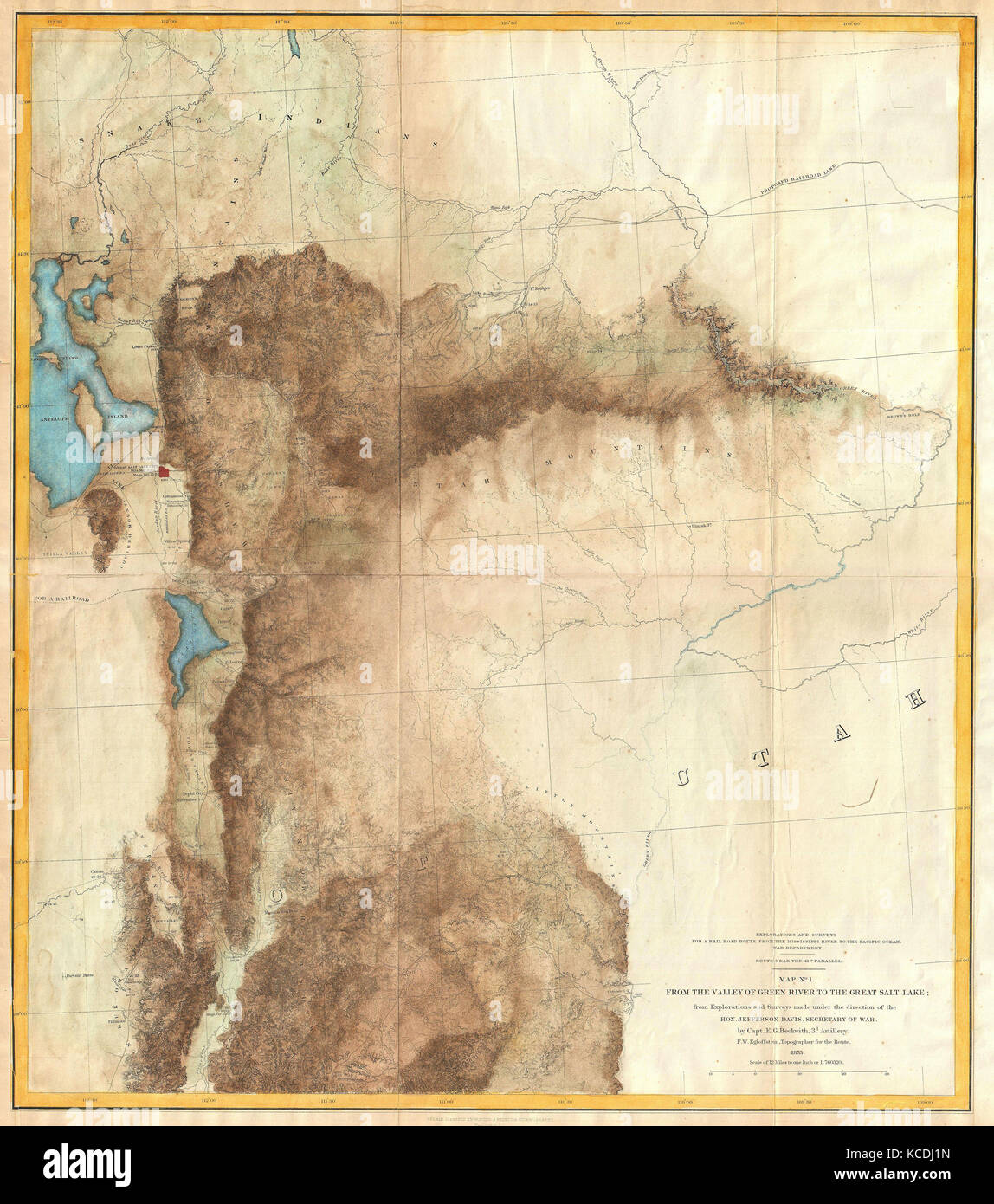 1855, Jefferson Davis Map of Utah, Salt Lake City, and the Green River ...
