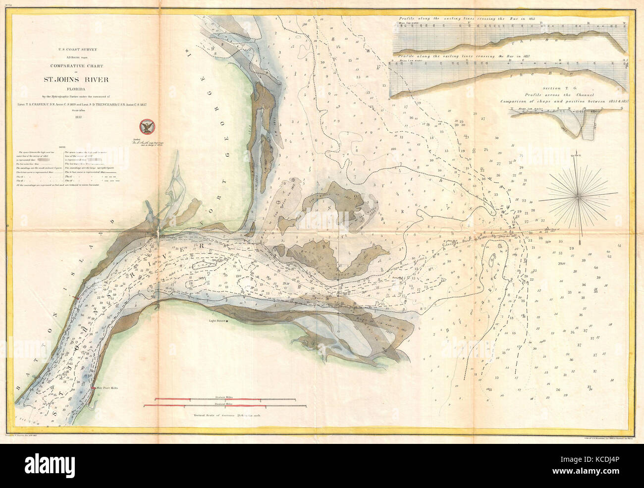 1857, U.S. Coast Survey Map or Chart of the Mouth of St. Johns River ...