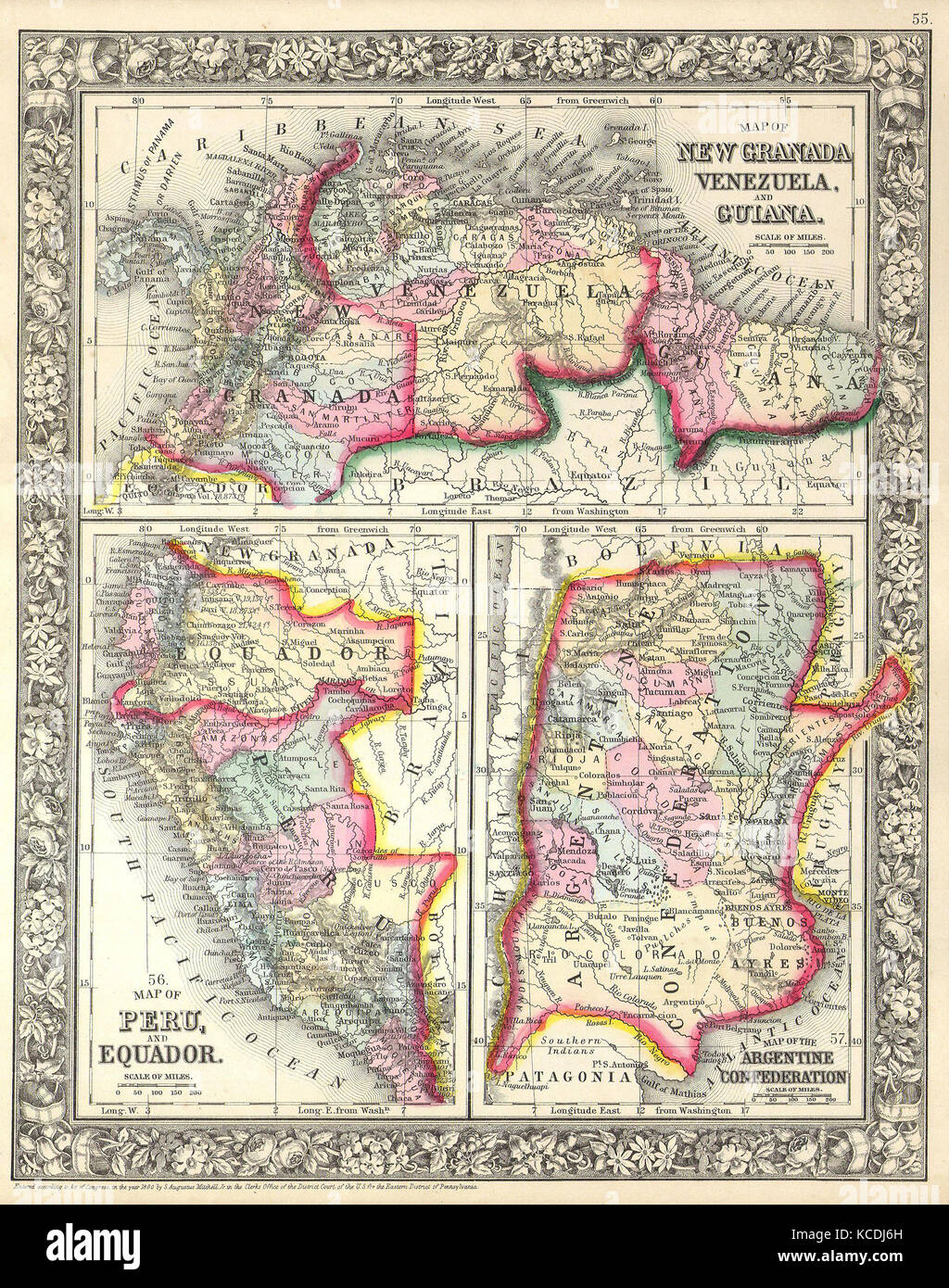 1860, Mitchell's Map of Peru, Ecuador, Venezuela, Columbia and ...