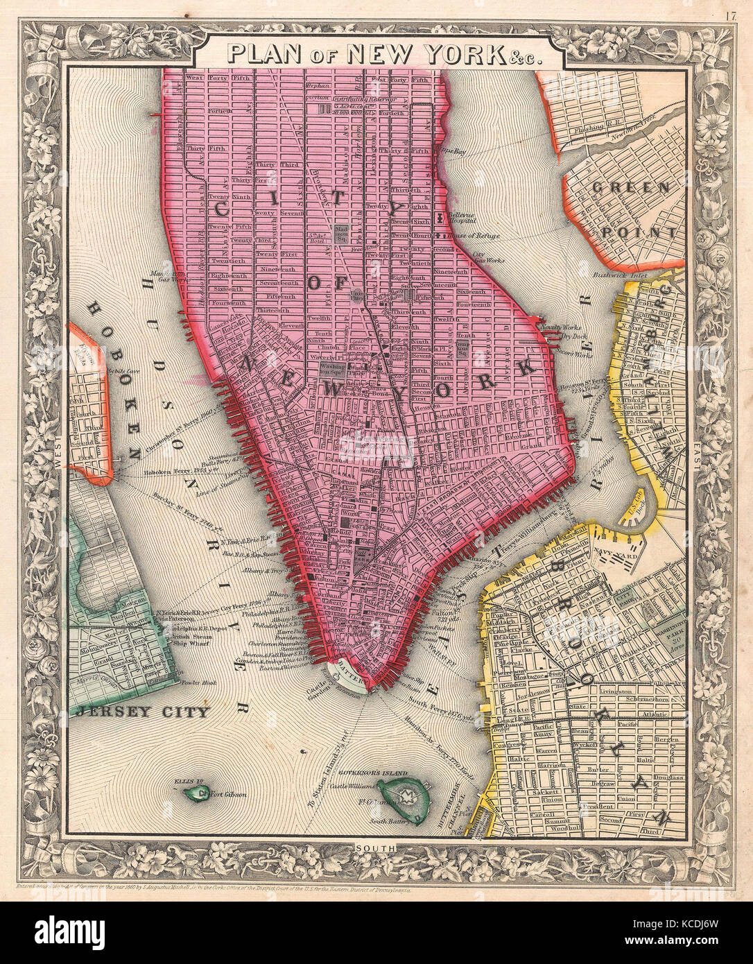 1860, Mitchell Map of New York City, New York, first edition Stock ...