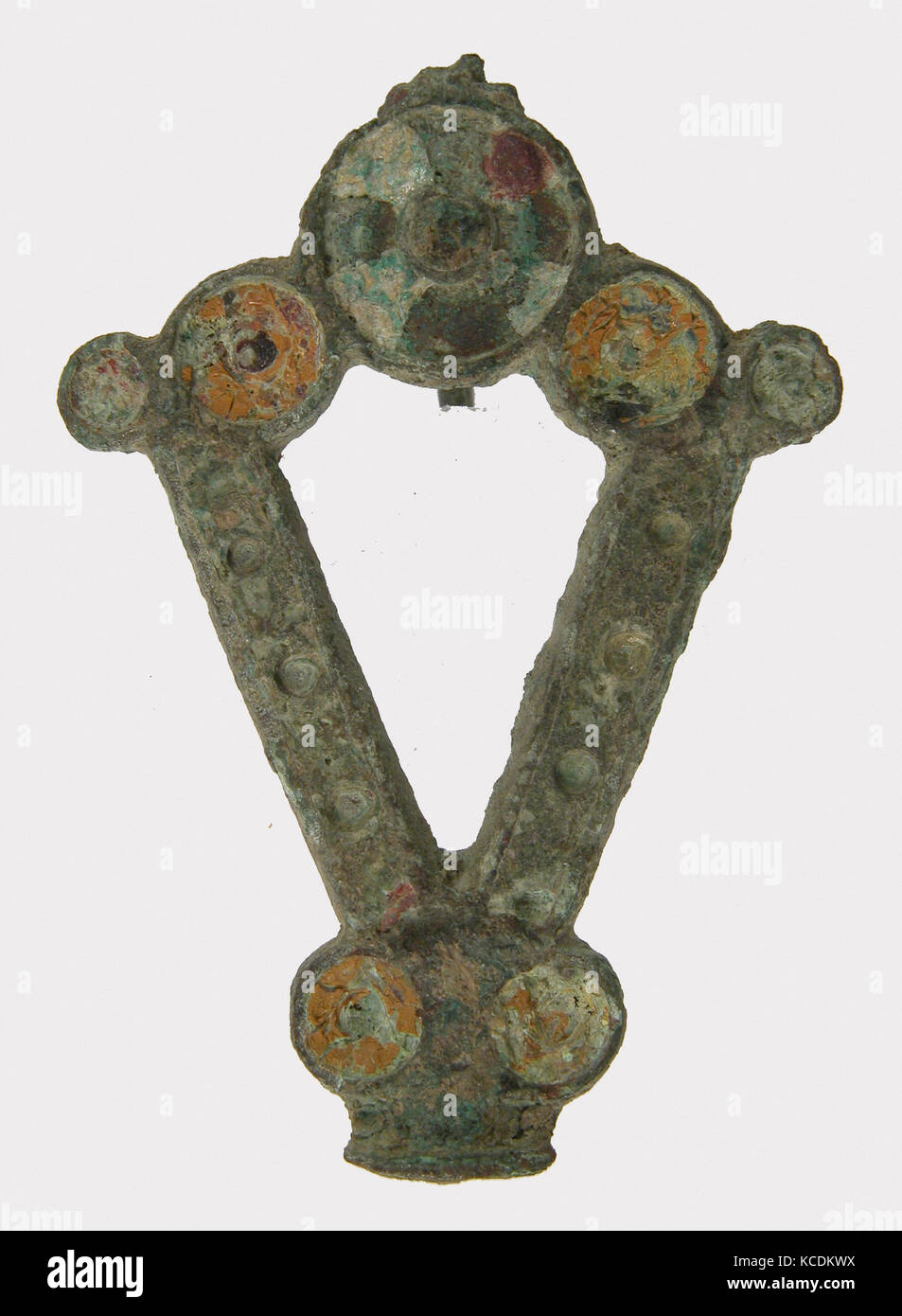 V-Shaped Brooch, 3rd century, Roman, Champlevé enamel, bronze-gilt ...