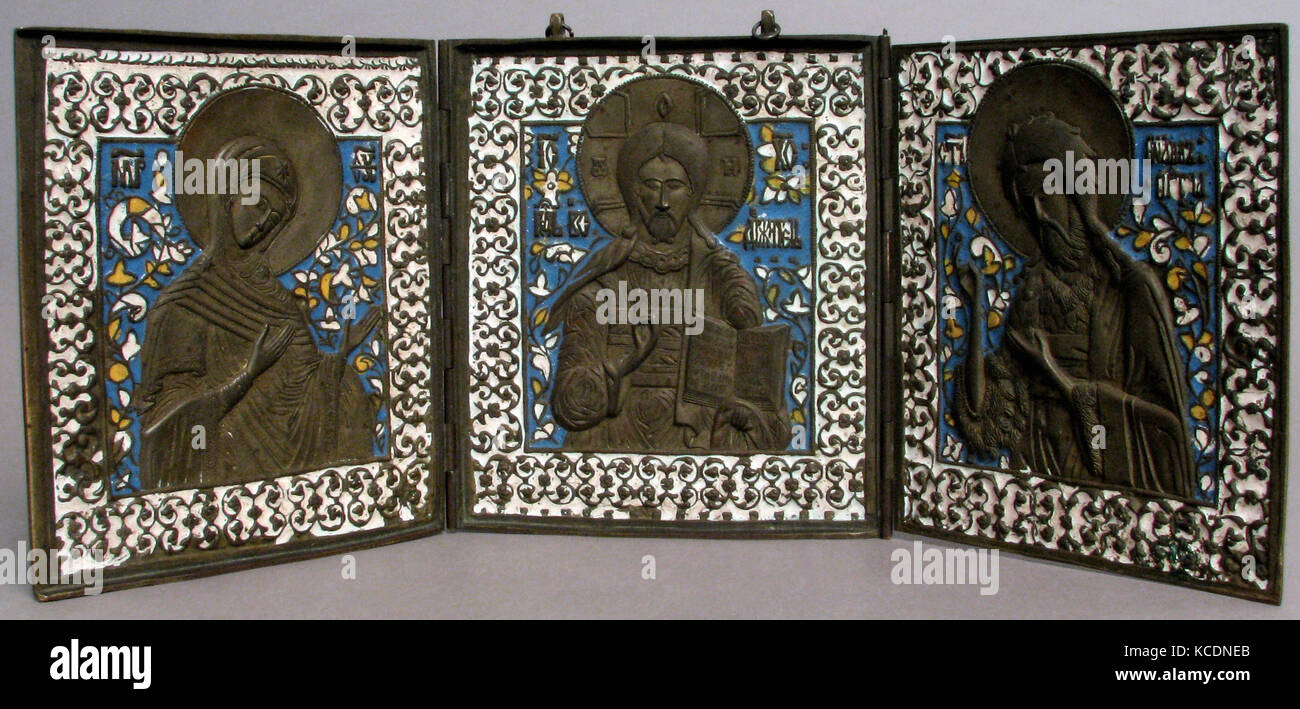 Triptych with Christ, Virgin, St. John The Baptist, 18th century Stock ...
