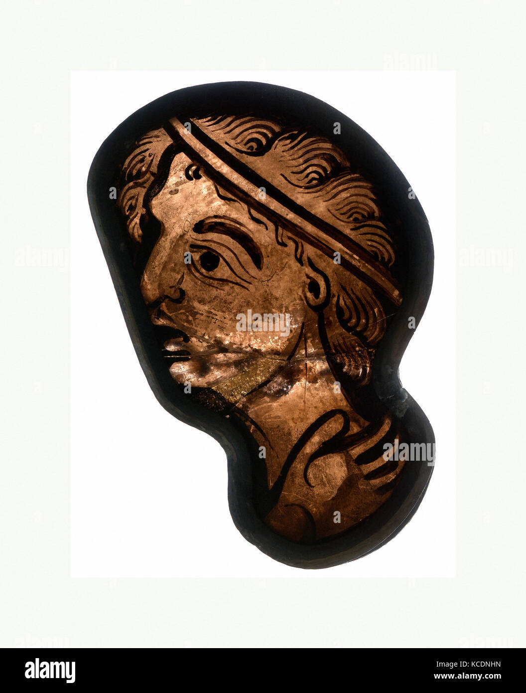 Glass Fragment, 1200–1215, French, Pot-metal glass, vitreous paint ...