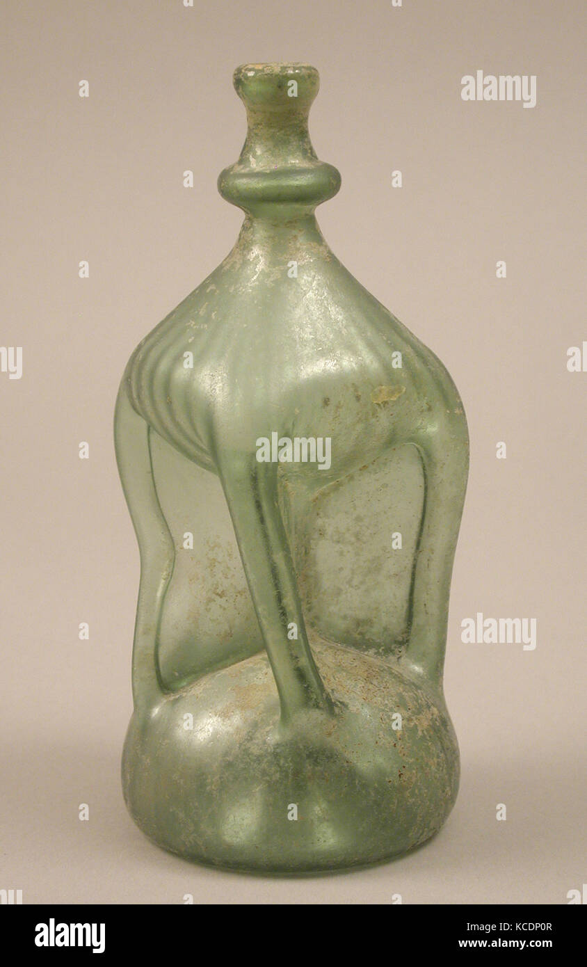 Flask, 15th century, Made in Rhenish, Germany, German, Green Glass ...