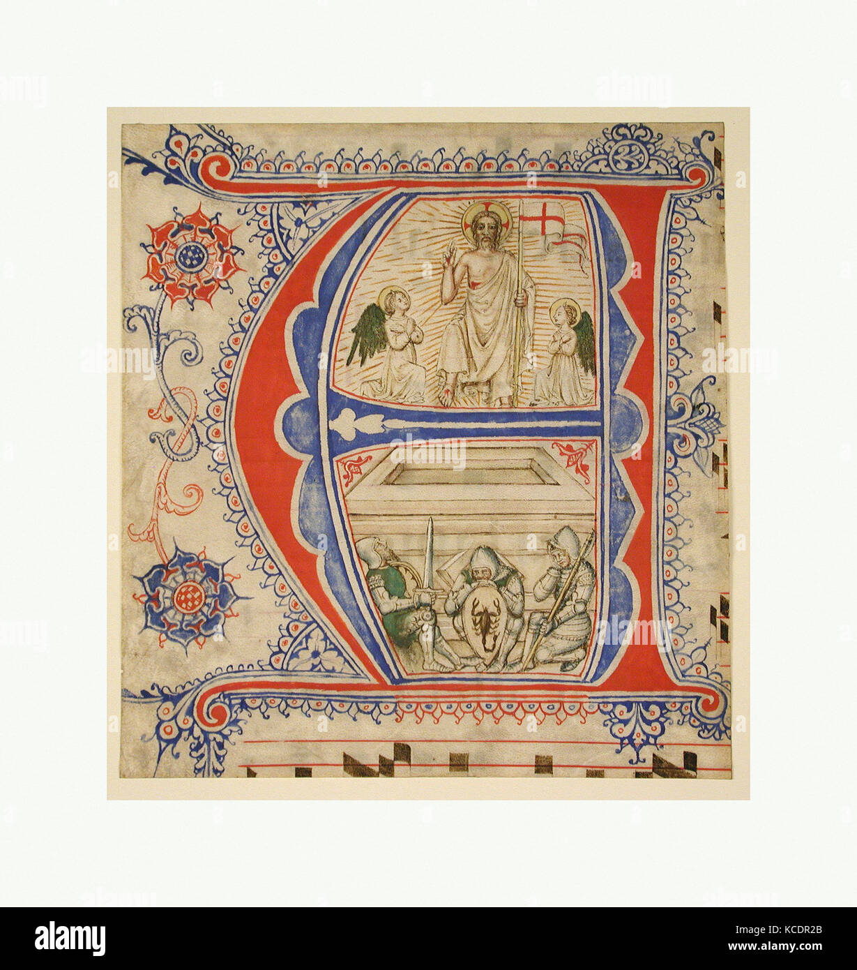 Manuscript Leaf Showing an Illuminated Initial A and The Resurrection ...