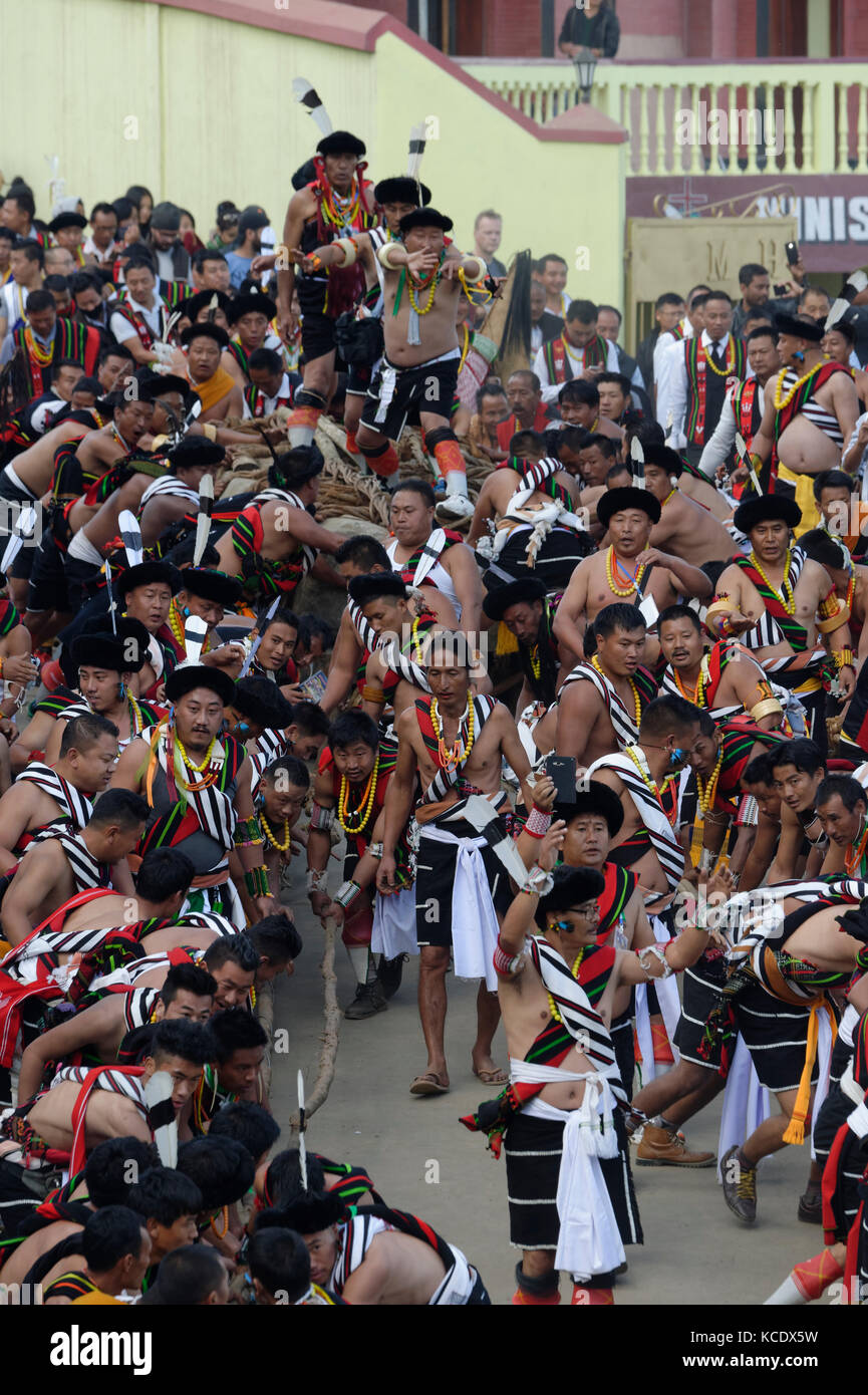 Stone pulling ceremony during Kisima Nagaland Hornbill festival, Kohima ...