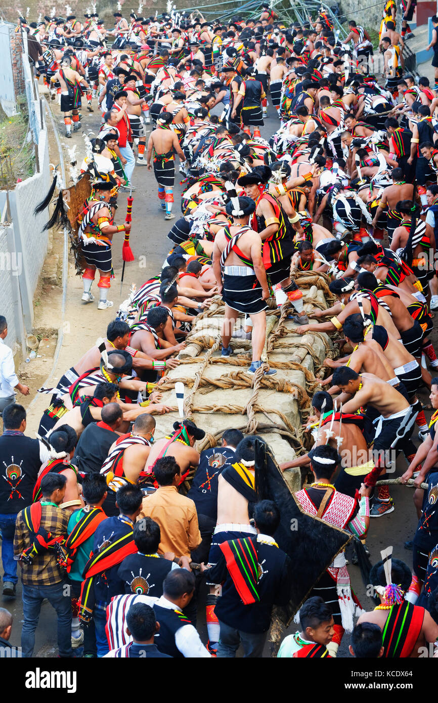 Stone pulling ceremony during Kisima Nagaland Hornbill festival, Kohima ...