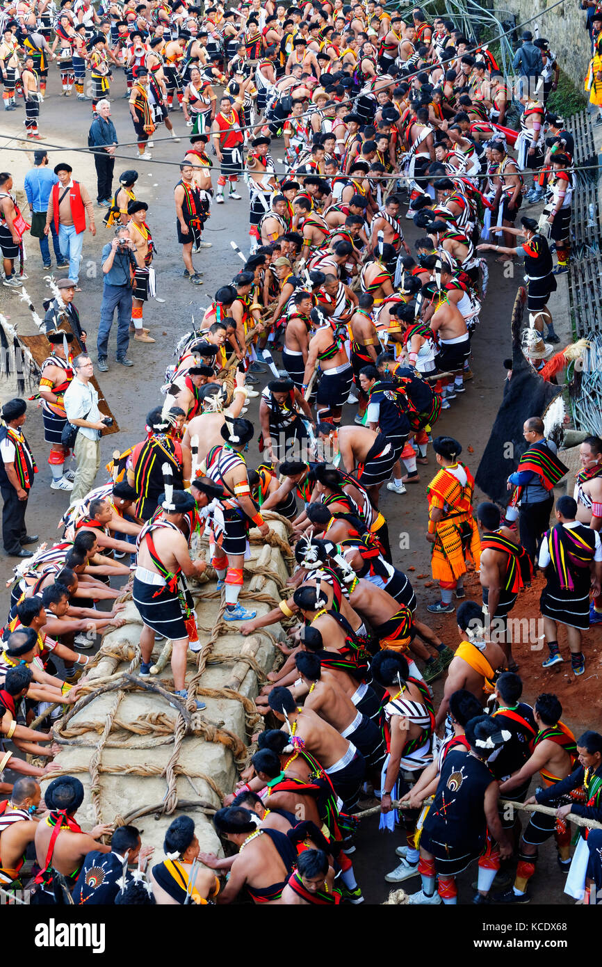 Stone pulling ceremony during Kisima Nagaland Hornbill festival, Kohima ...