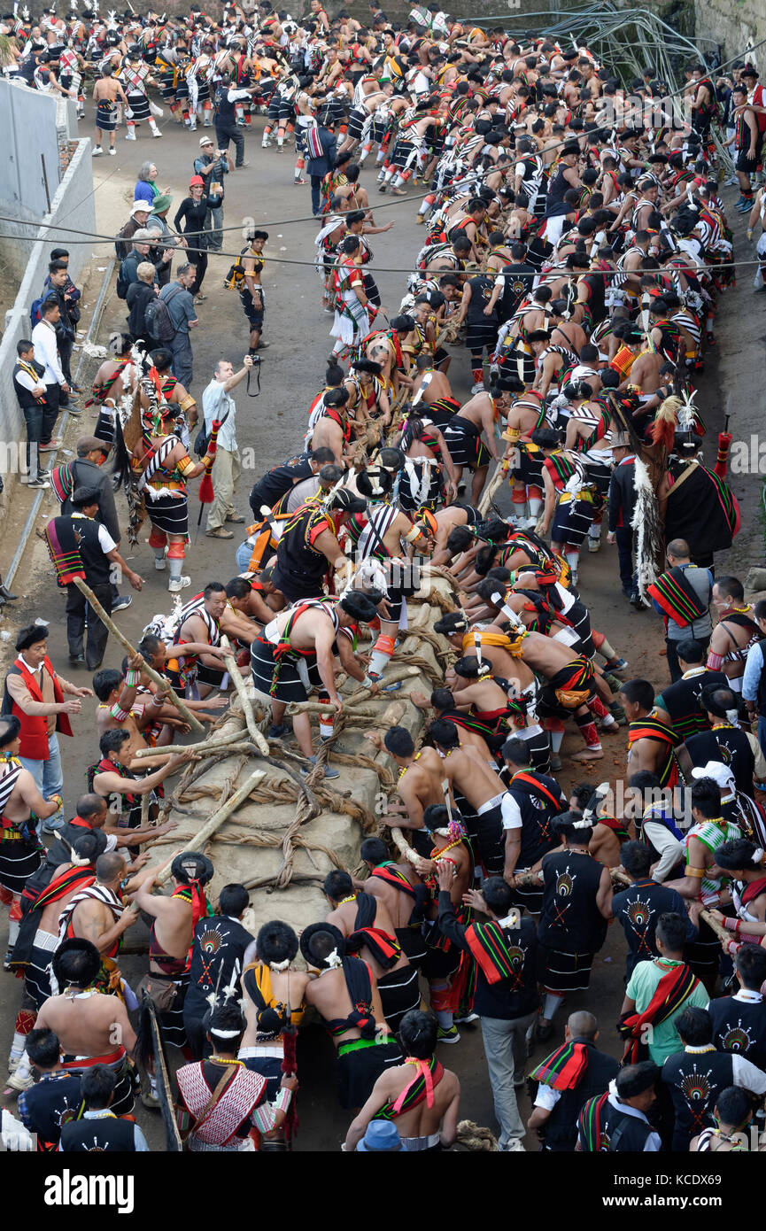Stone pulling ceremony during Kisima Nagaland Hornbill festival, Kohima ...