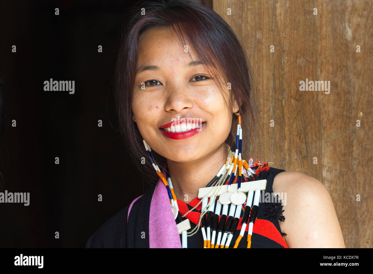 Naga tribal woman in traditional clothing, Kisima Nagaland Hornbill festival, Kohima, Nagaland ...