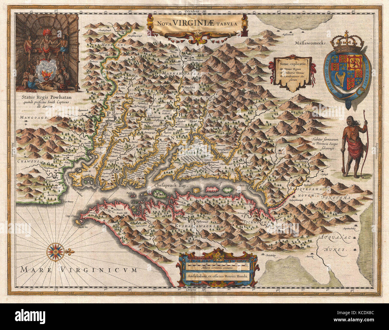 1630, Hondius Map of Virginia and the Chesapeake Stock Photo - Alamy