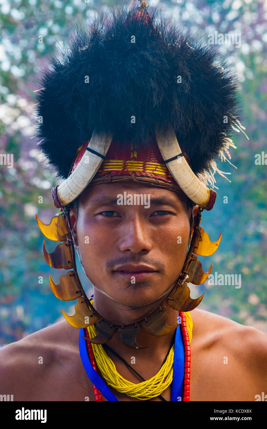Naga tribal man in traditional outfit, Kisima Nagaland Hornbill ...