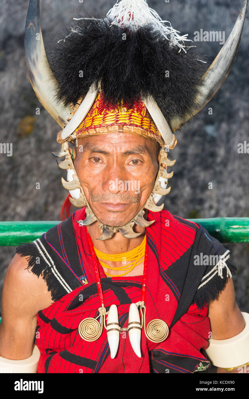 Naga tribal man in traditional outfit, Kisima Nagaland Hornbill ...