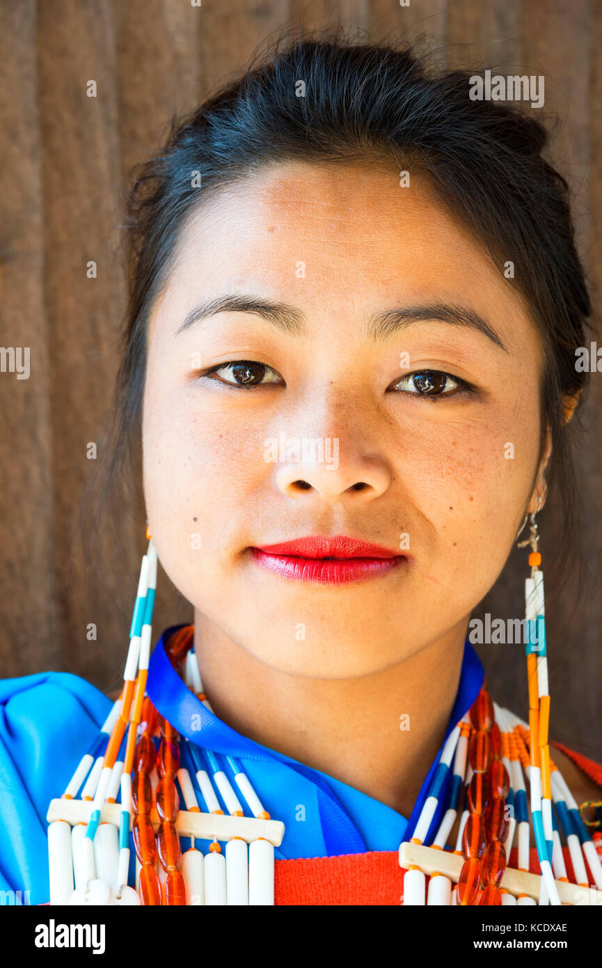 Naga tribal woman in traditional clothing, Kisima Nagaland Hornbill festival, Kohima, Nagaland ...