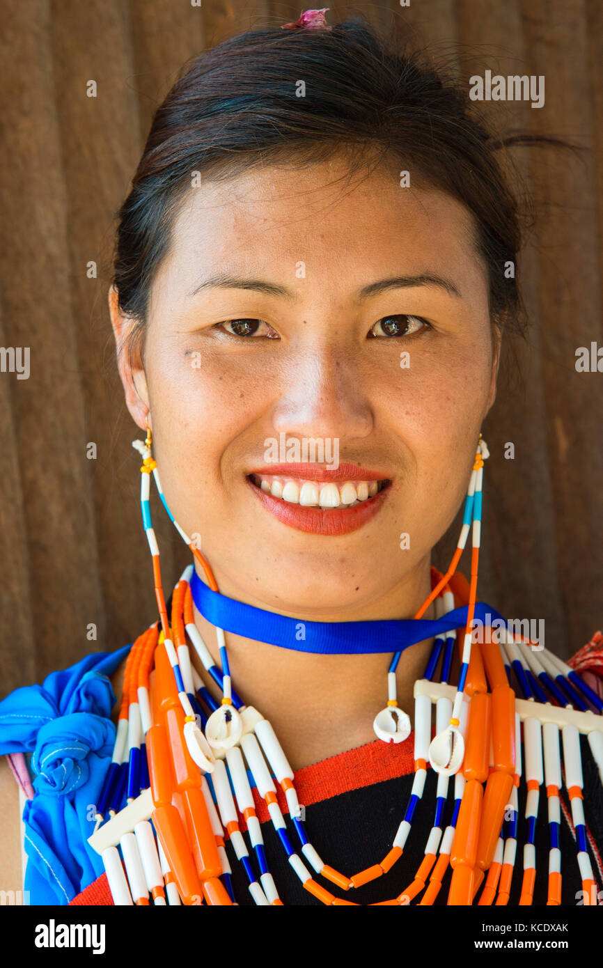 Naga tribal woman in traditional clothing, Kisima Nagaland Hornbill festival, Kohima, Nagaland ...