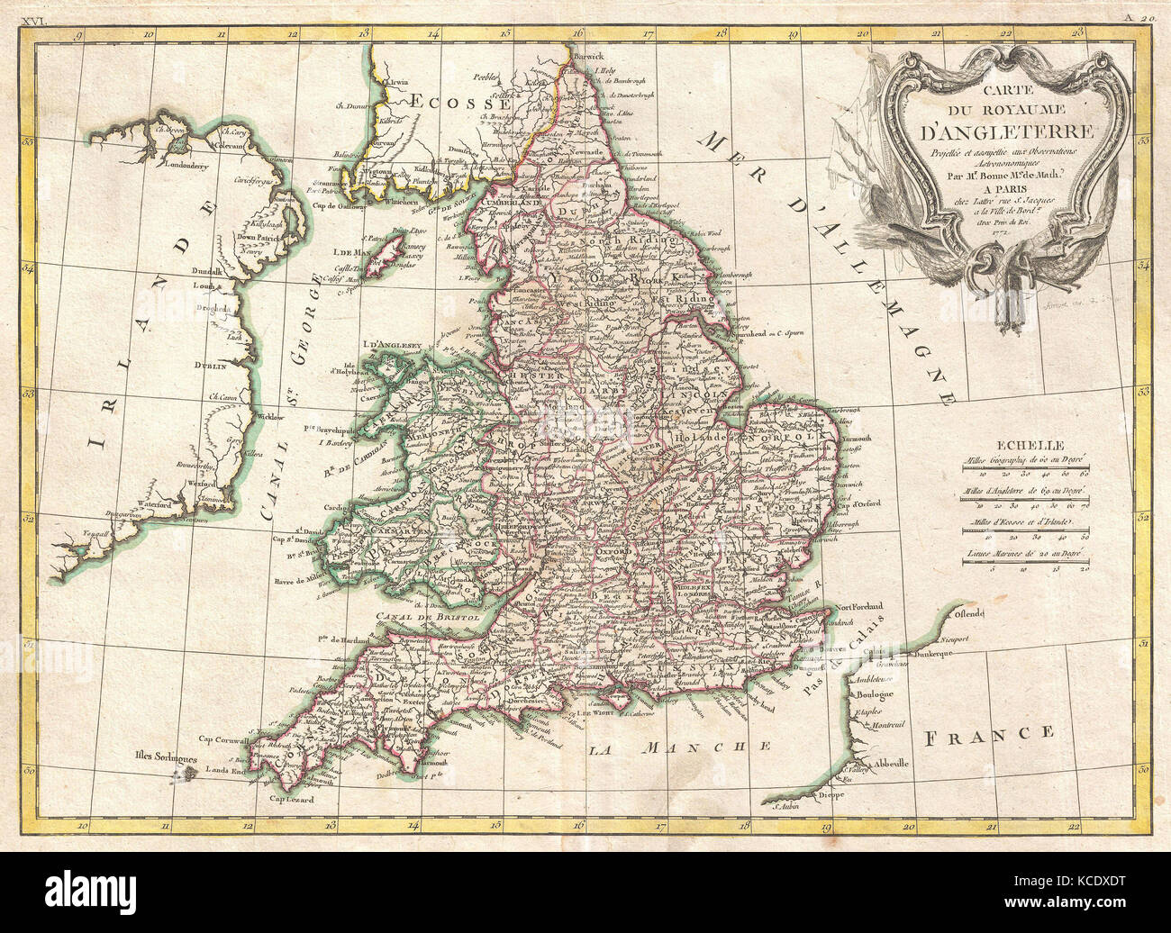 1772, Bonne Map of England and Wales, Rigobert Bonne 1727 – 1794 Stock ...