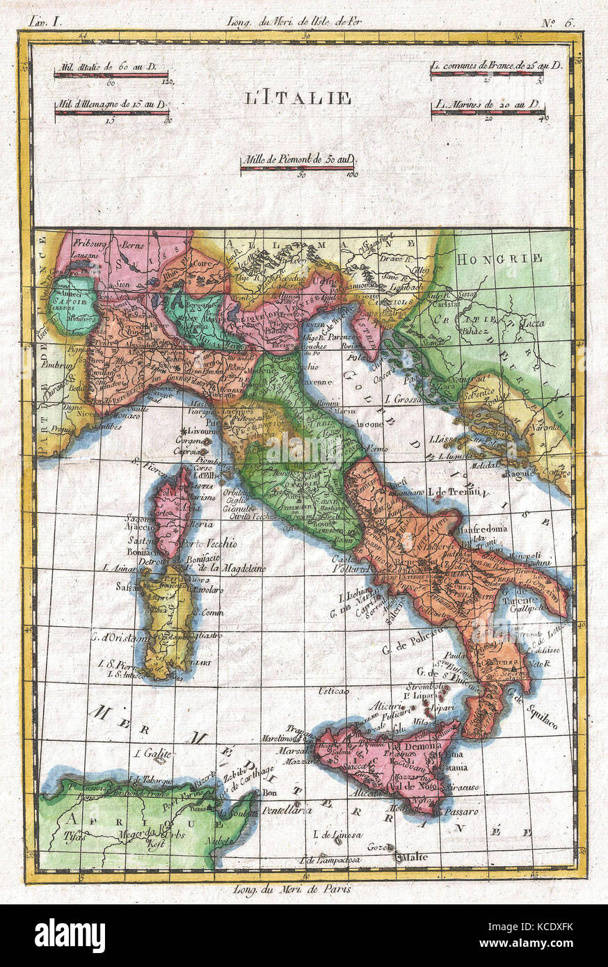 1780, Raynal and Bonne Map of Italy, Rigobert Bonne 1727 – 1794 Stock ...