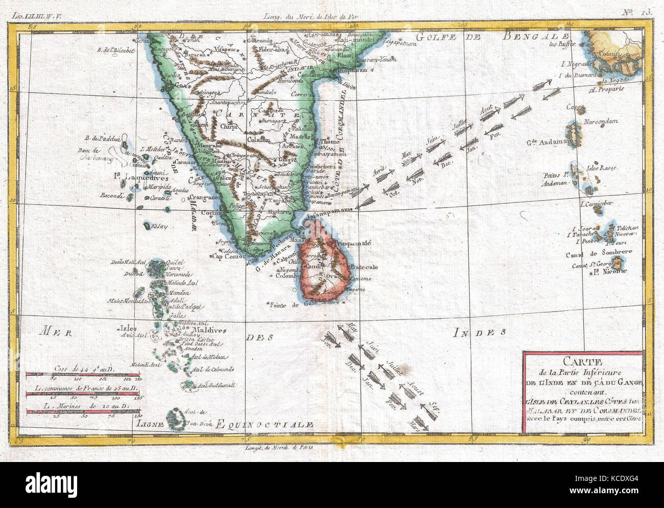 1780, Raynal and Bonne Map of Southern India, Rigobert Bonne 1727 ...