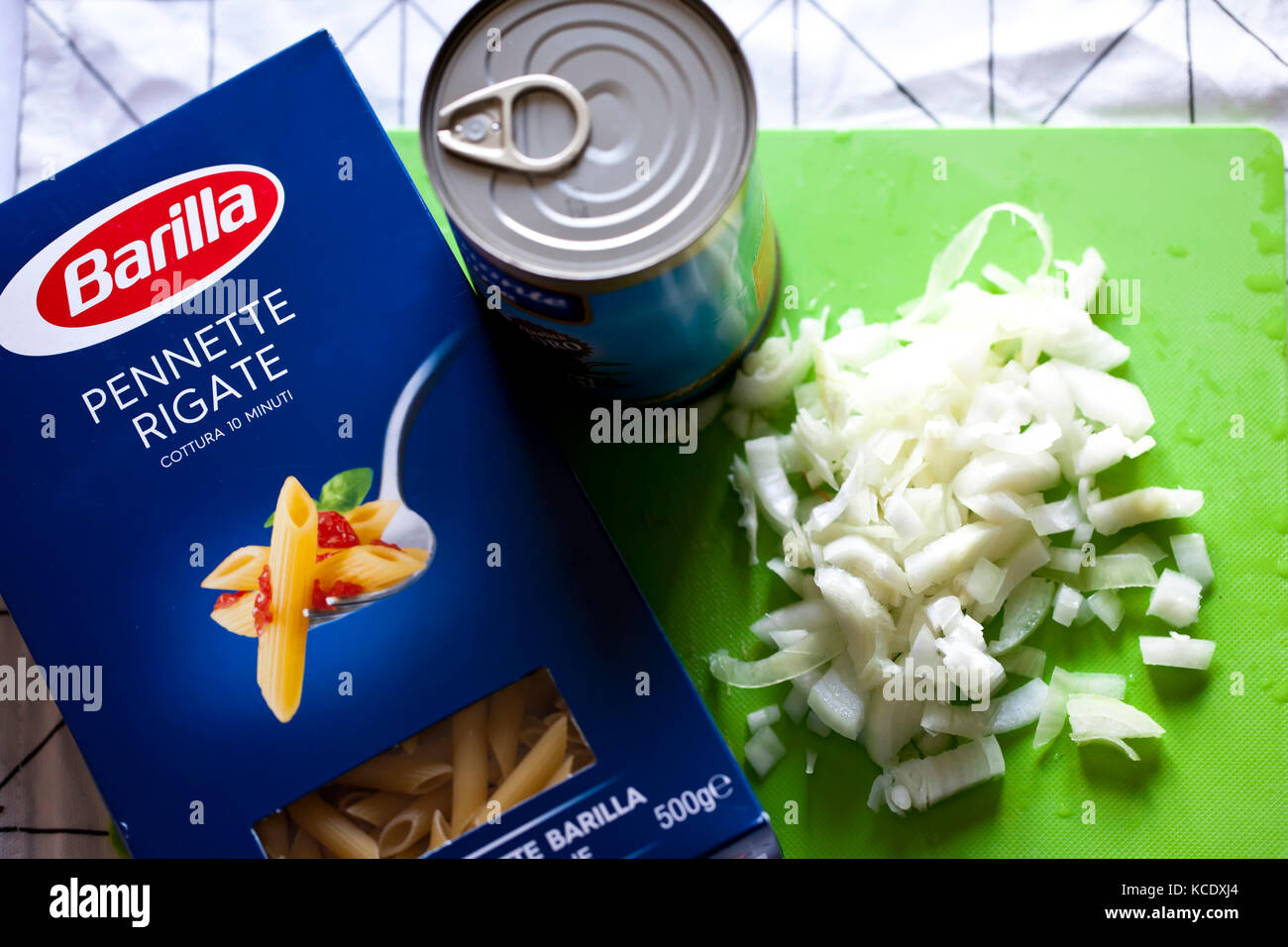 SOFIA, BULGARIA - SEPTEMBER 24, 2017: Barilla Italian pasta preparing ...