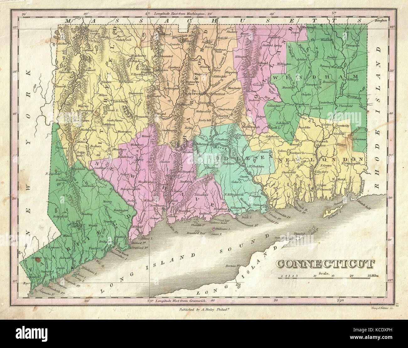 1827, Finley Map of Connecticut, Anthony Finley mapmaker of the United ...