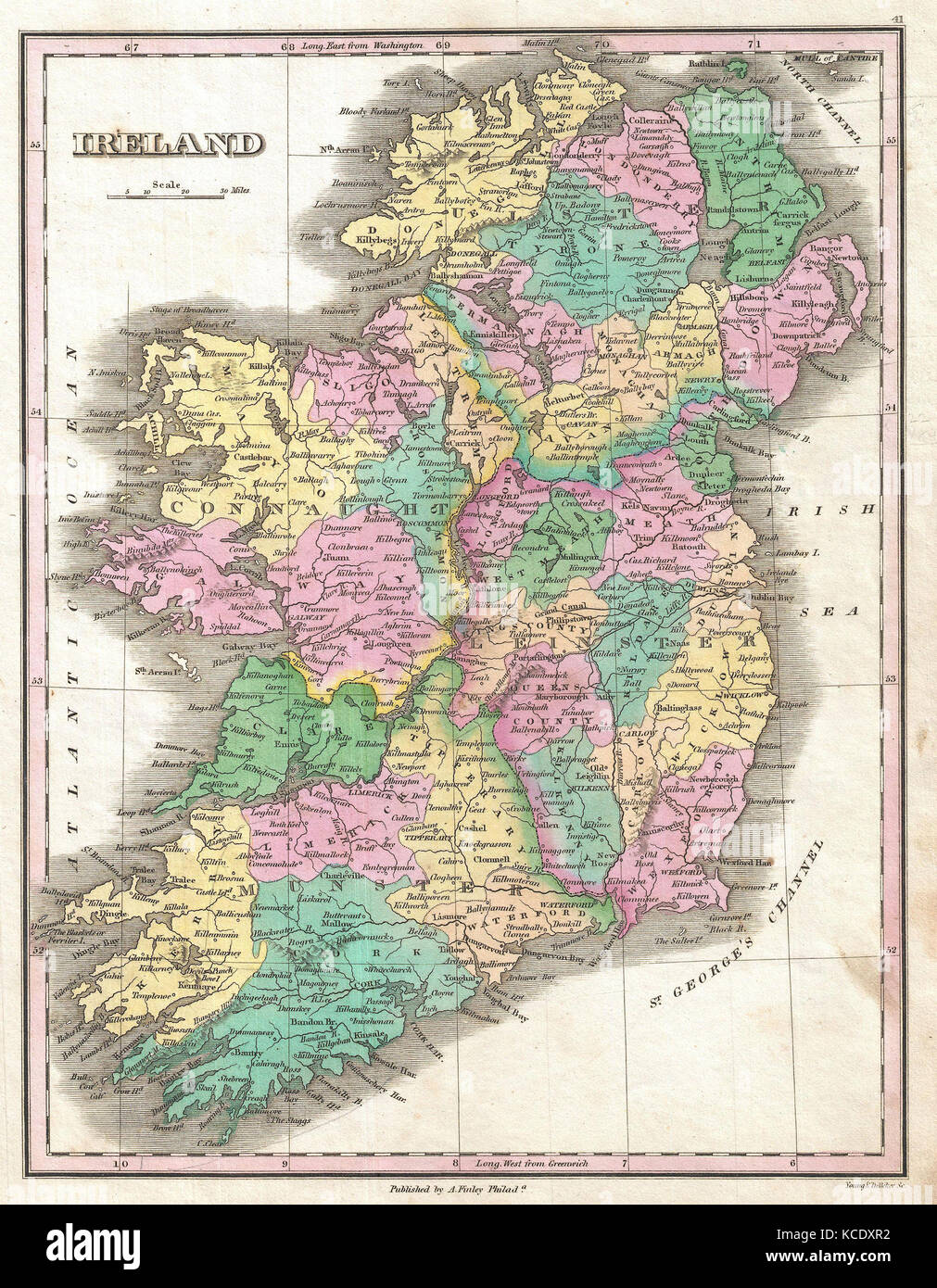 1827, Finley Map of Ireland, Anthony Finley mapmaker of the United ...